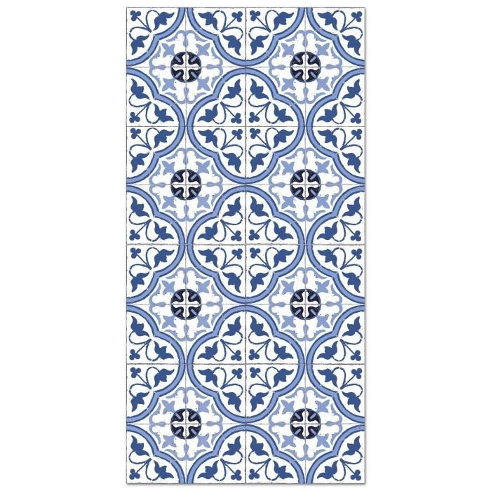 Tapis Vinyle Panorama Carreaux Ciments Fleur Bleu 60x110 cm - Tapis ...