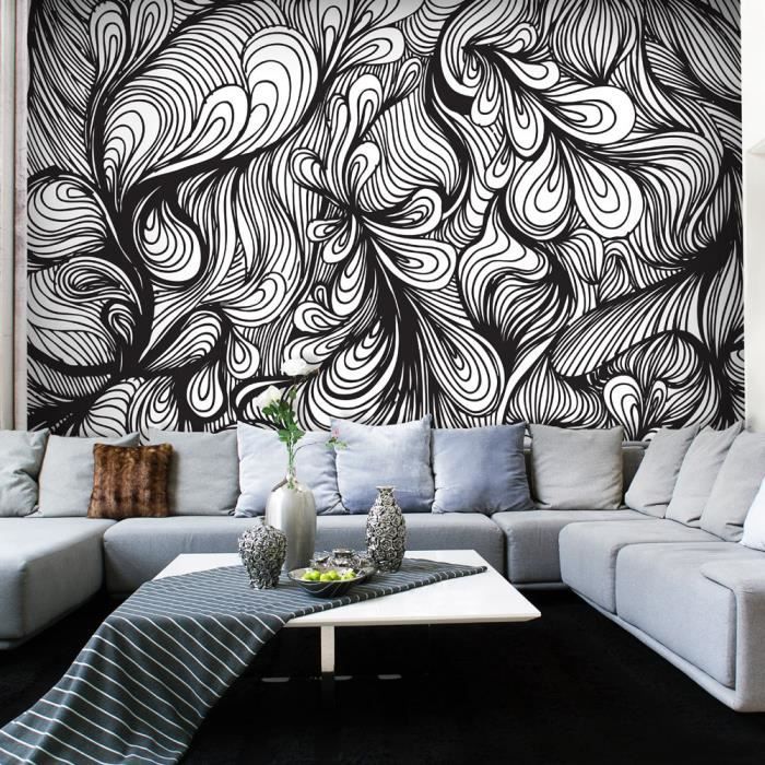 Papier peint Fonds et Dessins Noir et blanc style rétro 250x193 cm ...
