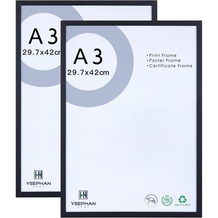 Cadre Photo A3 Noir-Cadres En Bois Massif Avec Façade En Plastic Glass ...