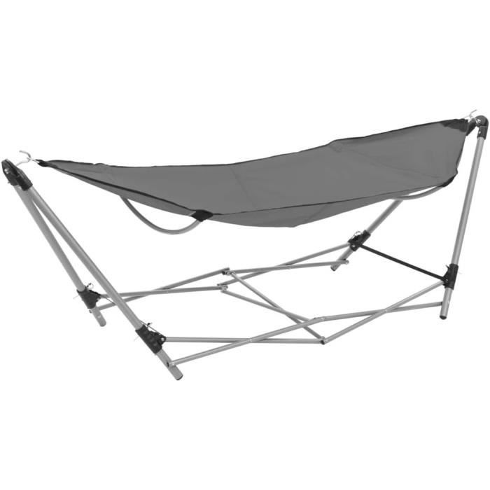 Hamac Avec Support Pliable Gris Hamac De Jardin Lit Suspendu Camping ...