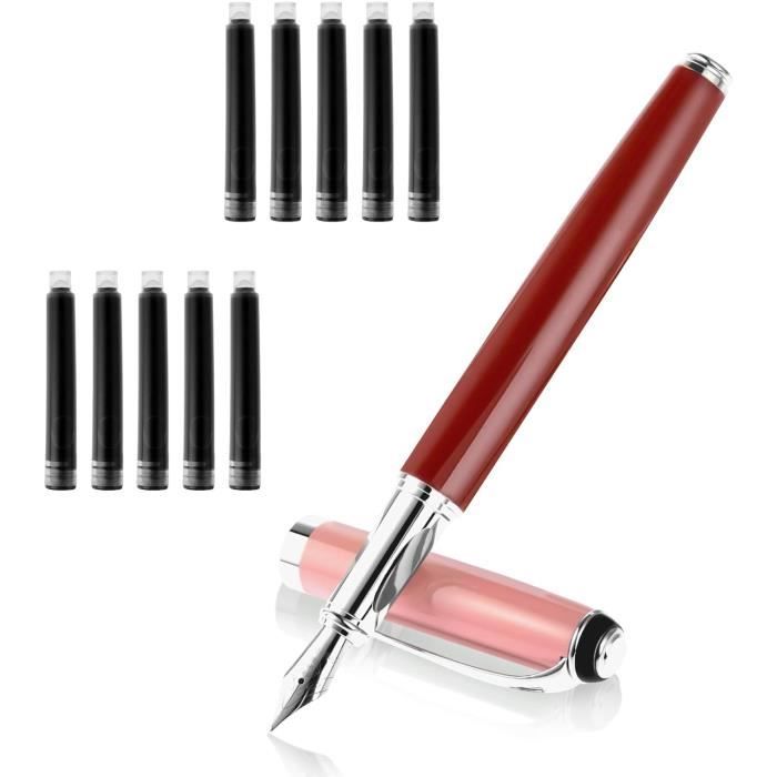 Amaxiu Lot De Stylos Plume En Métal À Pointe Fine Avec 10 Cartouches D ...