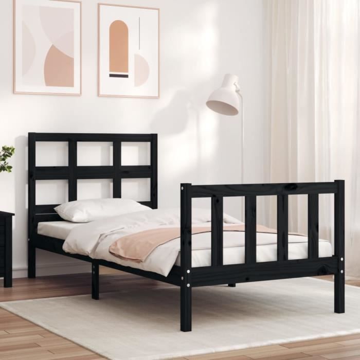 Chic Lit Single Adulte| 1 Place Cadre de lit avec tête de lit noir ...