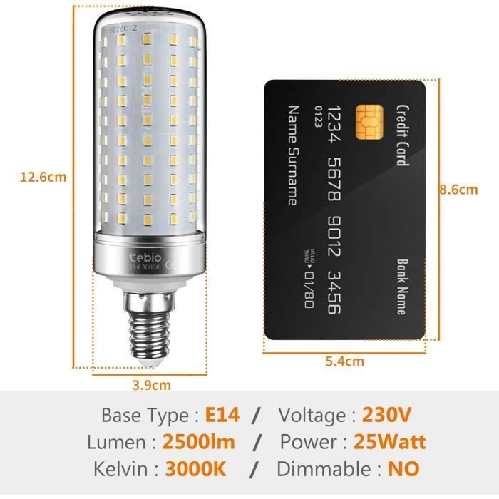 Ampoules LED E14 Blanc Chaud 3000K 25W 2500LM Candélabre ampoules 200W équivalent, \u2002Argent ...