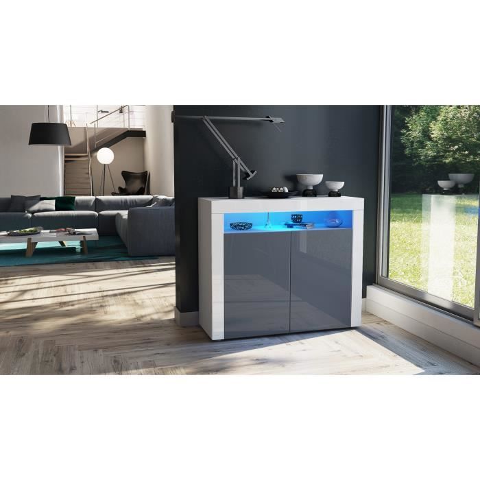 Vladon Commode buffet Valencia en Blanc mat - Gris haute brillance ...