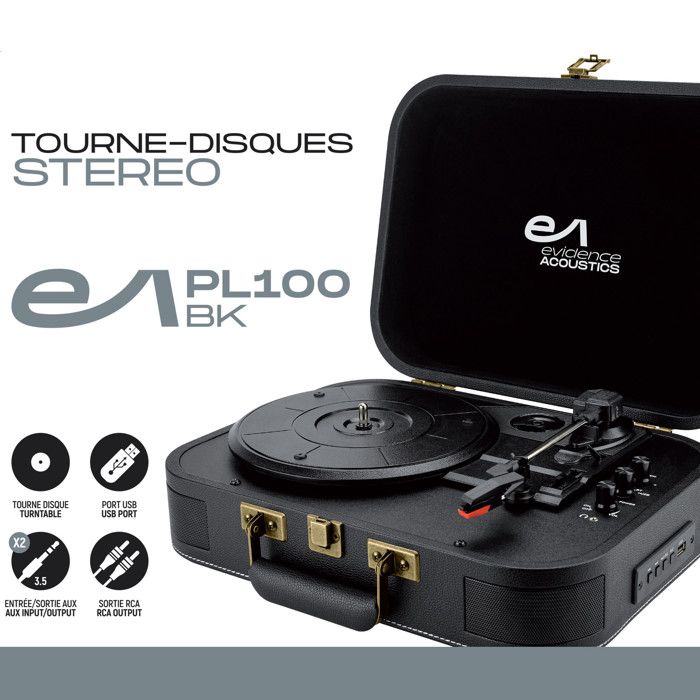Tourne-disque Vinyle Evidence Acoustics EA-PL100-BK - Haut-parleurs ...