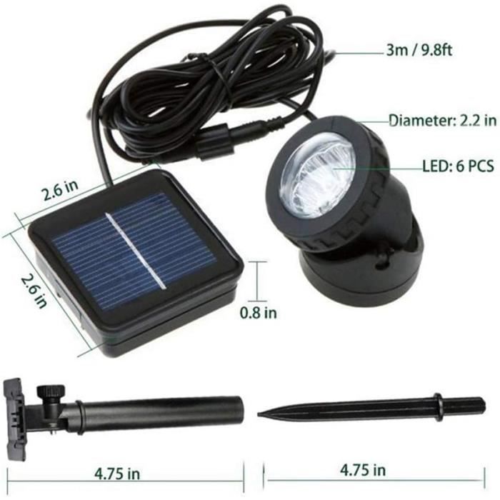 Lampes solaires de bassin, spot submersible étanche pour fontaine, piscine, décoration sous ...