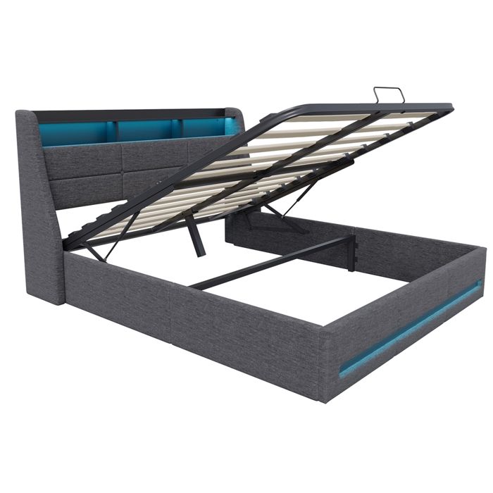Lit coffre 160x200 avec LED et USB - Lit double hydraulique avec ...