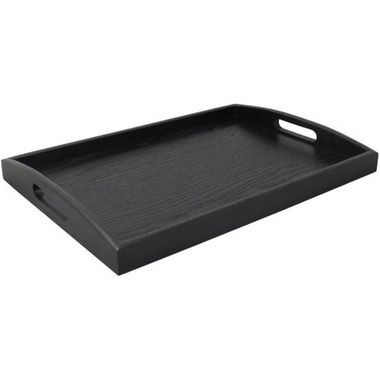 Plateau de service grand plateau en bois de rectangle noir plateau de ...