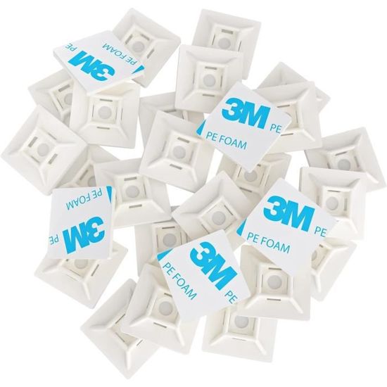 100 Pièces Embases Adhesive Pour Attache De Cable, 28Mm X 28 Mm, Blanc ...
