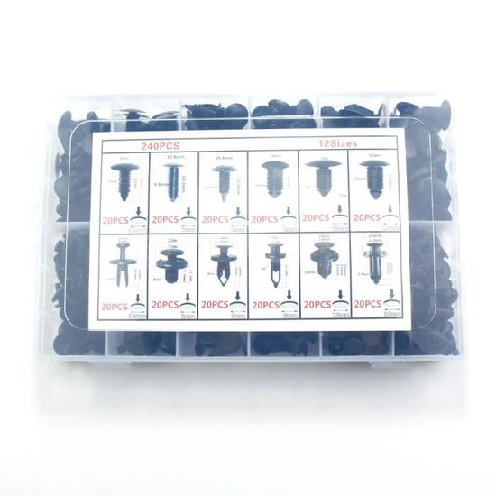 240pcs Clips Agrafe Rivets en Plastique Fixation de Protection Noir ...