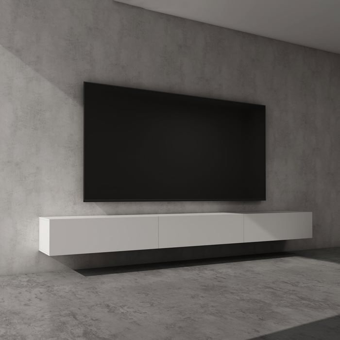 Sogood Meuble TV Bas 300 cm Armoire TV Blanc Mat Table de Télévision ...