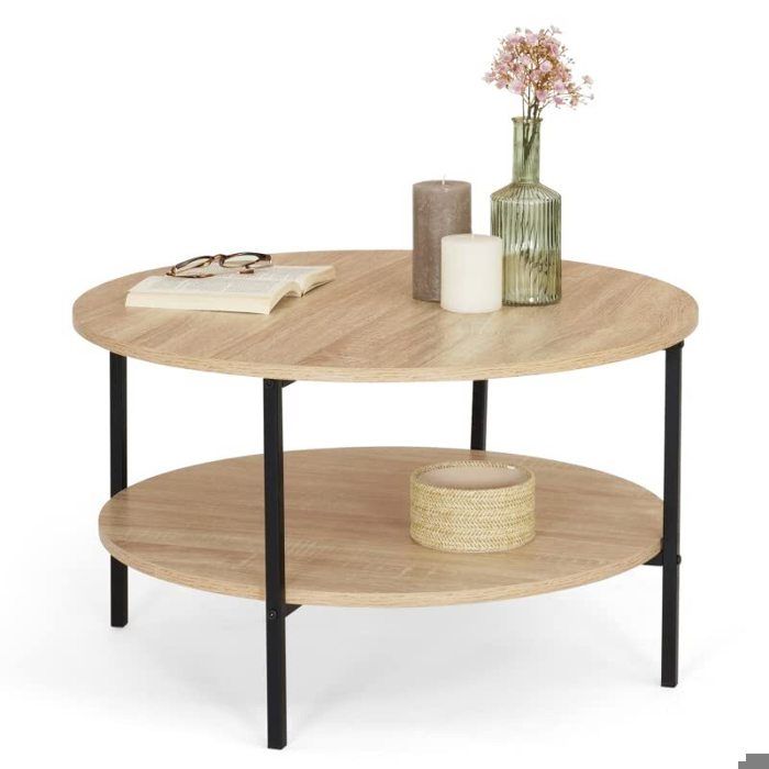 Table Basse Plateau Rond Rangement Bas Salon Moderne - Cdiscount Maison