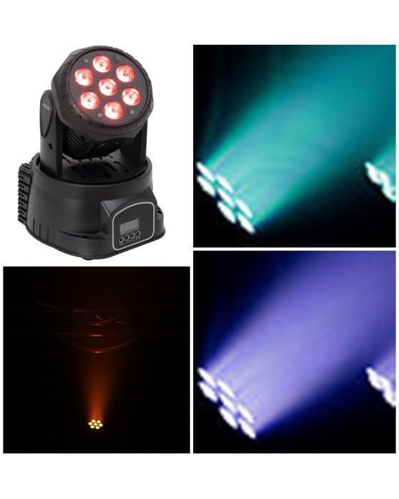 Mini lyre LED WASH RGBW 7 x 10 W LED RVBB DMX et maître/esclave LYRE ...