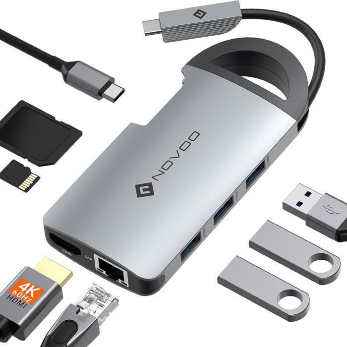 USB C Hub 8-en-1 Adaptateur USB-C vers HDMI 4K PD 100W 3 x USB 3.0 ...