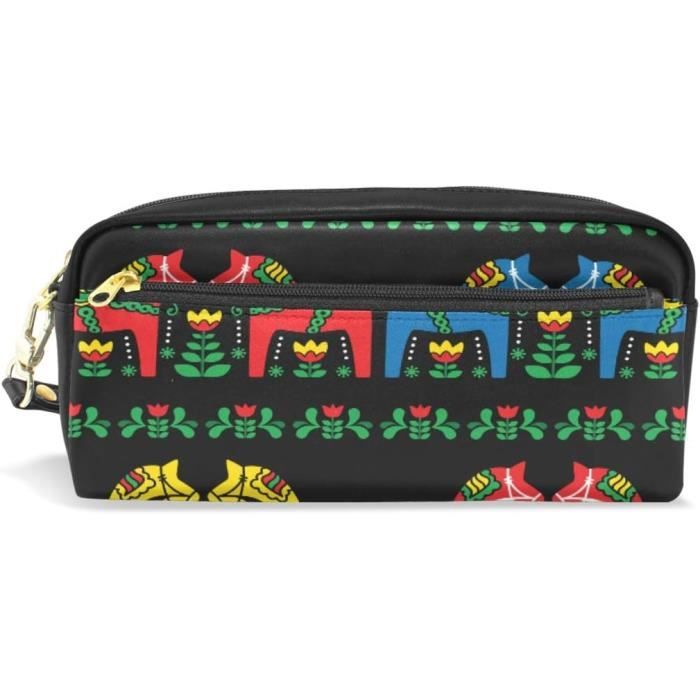Sac À Crayons Ethnique Suédois Dala Horse Noir Art Pour Étudiant Grande ...