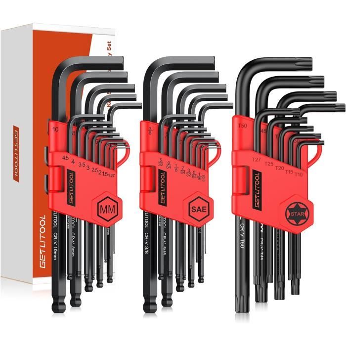 35PCS Clés Allen Clés Torx Clé Allen Boule HX Métrique Pouces Cr-V-Stal ...