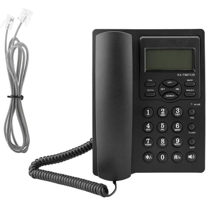 Téléphone Fixe Filaire Téléphone Double Système DTMF-FSK Ecran LCD Affichage ID de l'Appelant ...