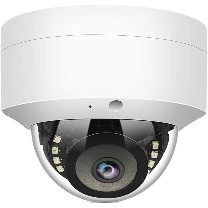 Caméra IP PoE 5 MP, caméra de surveillance dôme de sécurité avec microphone audio, objectif ...