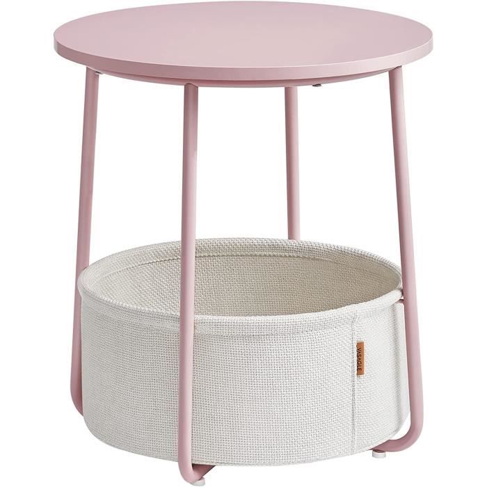 Petite Table Basse Ronde, Table d’Appoint avec Panier en Tissu ...