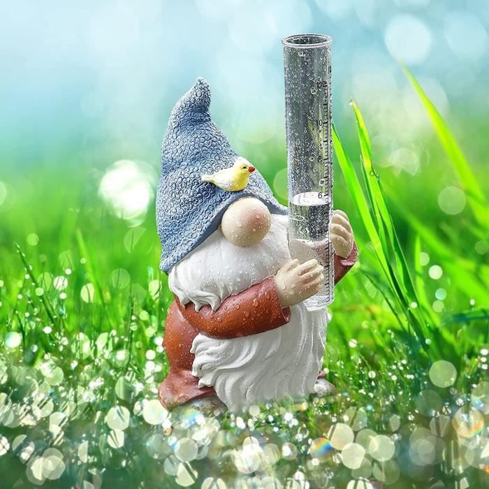 Nain de jardin en résine avec pluviomètre en plastique, peint à la main ...