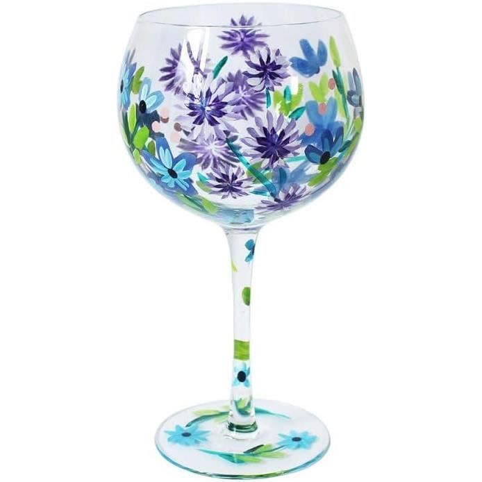 Verre À Gin Tonique Motif Fleurs Peintes À La Main Bleuets[u2455] - La ...