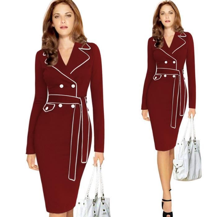 Robe Femme Automne De Bureau Nouvelles Femmes E... Rouge - Cdiscount ...