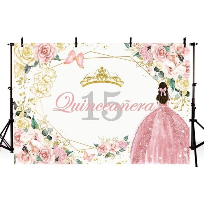 Quince Anera 15Ème Anniversaire Photographie De Fond Rose Fleur Or ...