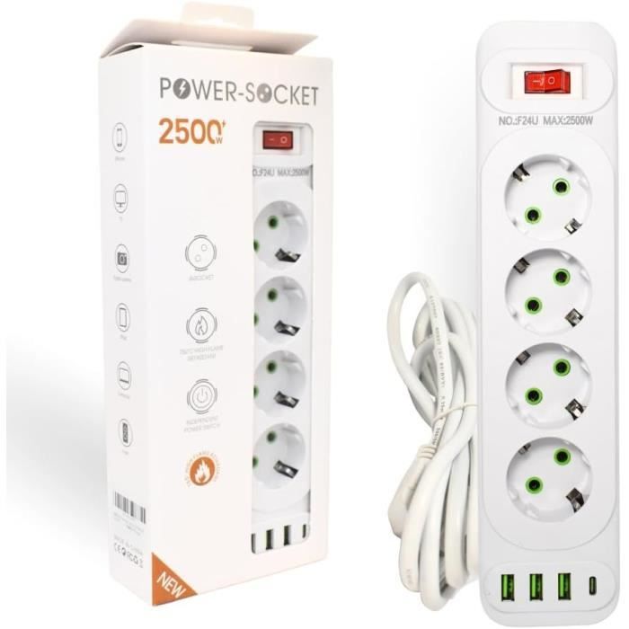 Multiprise Avec 4 Prises De 220 V + 3 Usb Et 1 Usb-C, Protection Contre ...