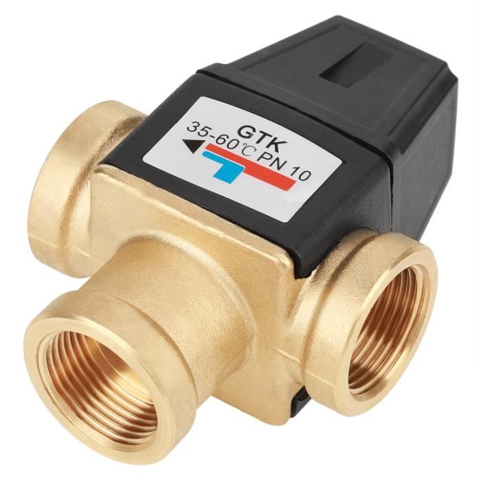 Zerone Vanne en laiton Mitigeur thermostatique en laiton à filetage femelle DN20 à 3 voies pour ...