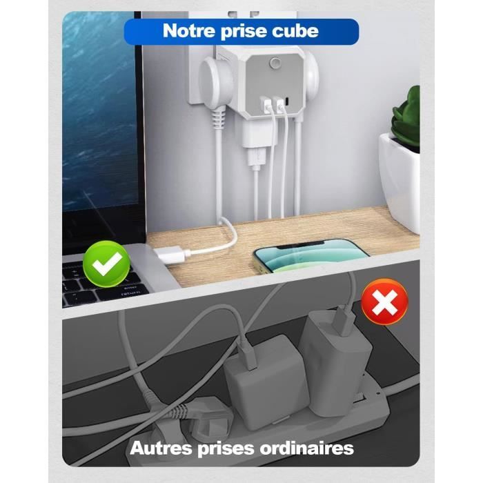 Multiprise Prise Cube, Multiprise Murale avec Interrupteur 7 en 1, avec ...