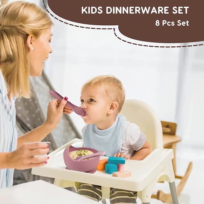 Coffret Repas Bebe,Lot de 8 Silicone Assiette Bébé Set avec Ventouse ...