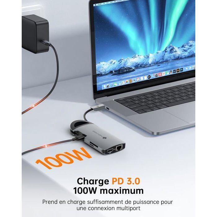 USB C Hub 8-en-1 Adaptateur USB-C vers HDMI 4K PD 100W 3 x USB 3.0 ...