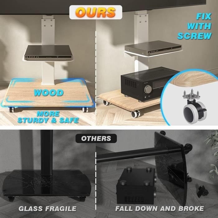 RR Blanc Support TV Pied sur Roulette avec Support Pivotant et Réglable ...