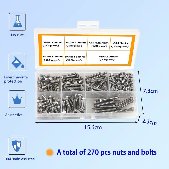 M4 Vis Inox,Visserie,Vis Autoforeuse Metal,304 Kit En Acier Inoxydable ...