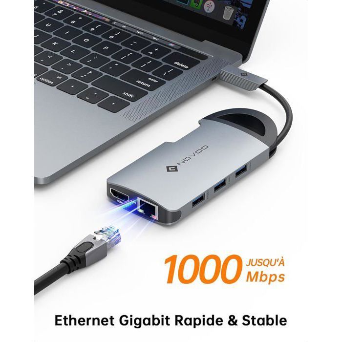 USB C Hub 8-en-1 Adaptateur USB-C vers HDMI 4K PD 100W 3 x USB 3.0 ...