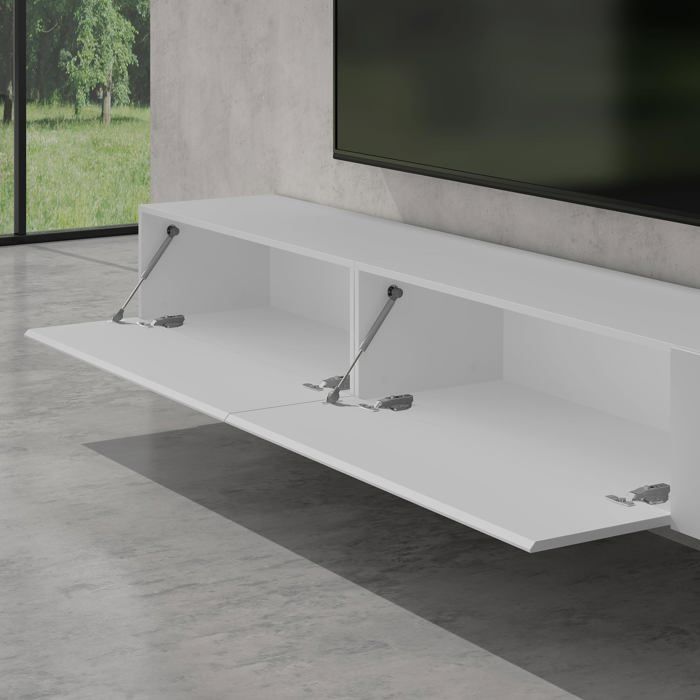 Doporro Meuble TV Bas 300 cm Armoire TV Blanc Mat Table de Télévision ...