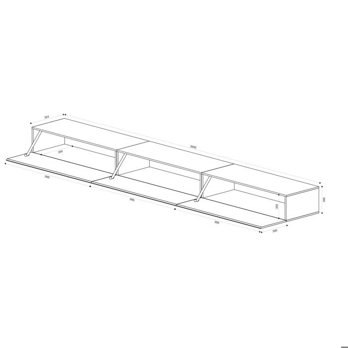 Doporro Meuble TV Bas 300 cm Armoire TV Blanc Mat Table de Télévision ...