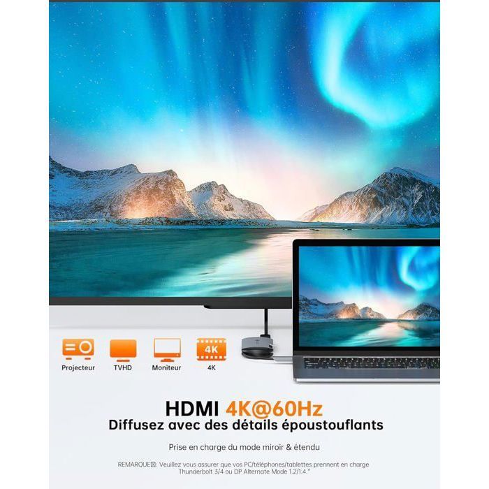 USB C Hub 8-en-1 Adaptateur USB-C vers HDMI 4K PD 100W 3 x USB 3.0 ...