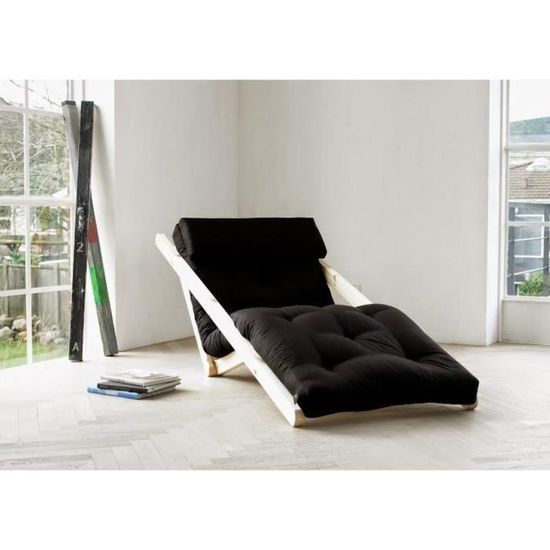 Chaise longue convertible style scandinave FIGO futon noir couchage 70 ...