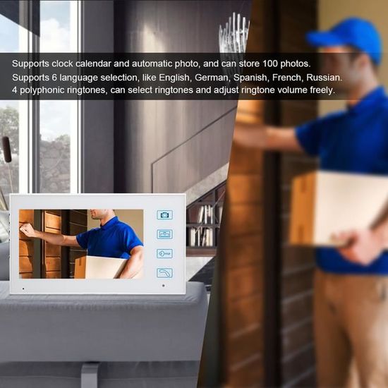 YOSOO Sonnette d'interphone Visiophone sans fil 7 pouces TFT 2V1 2.4G, interphone à Vision ...