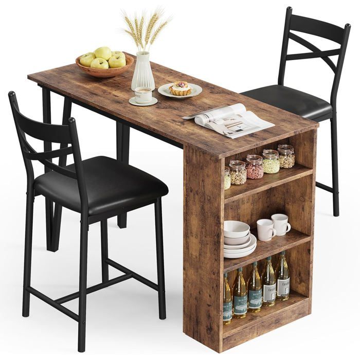 Tables De Bar Pliables Avec 2 Tabourets De Bar Et 3 Étagères, Table De ...
