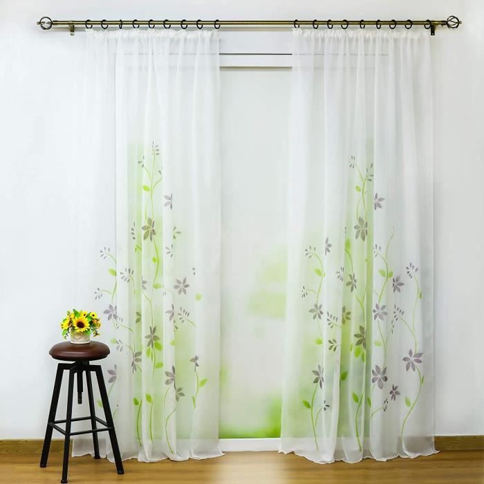 Rideau en voile motif fleurs colorées, Tissu, Violett mit Kräuselband ...