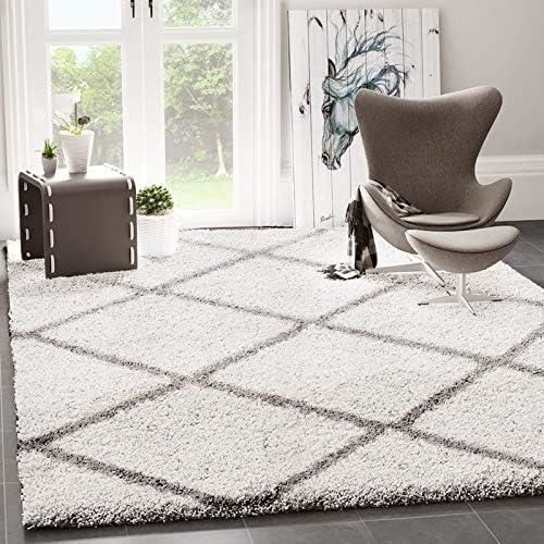 Poils Longs Shaggy Tapis Rugueuse Design Crème Gris Moderne - Blanc, 120X170 Cm[u6520 ...