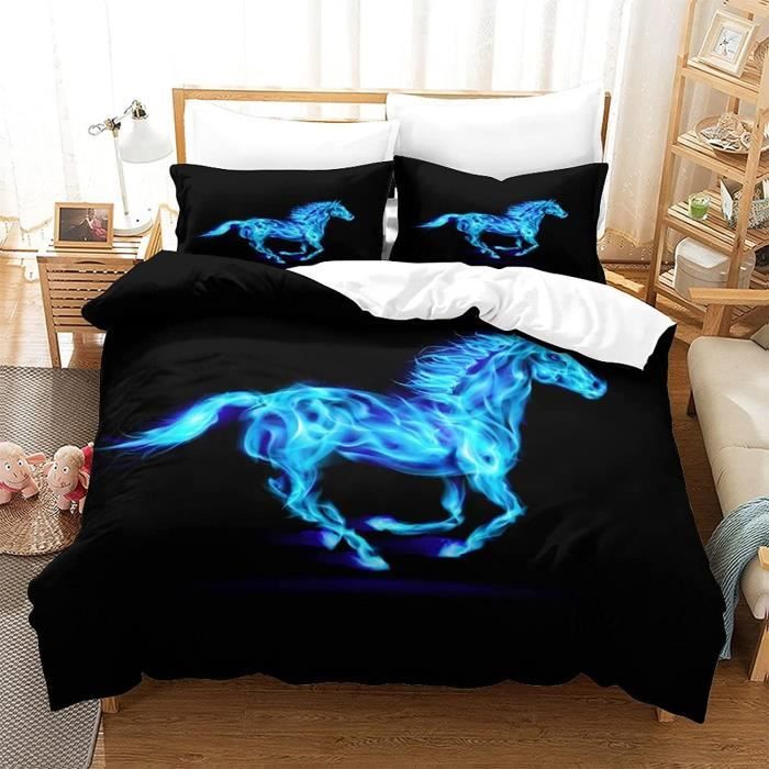 Housse de Couette Cheval Bleu Course Cheval imprimé Housse de Couette ...