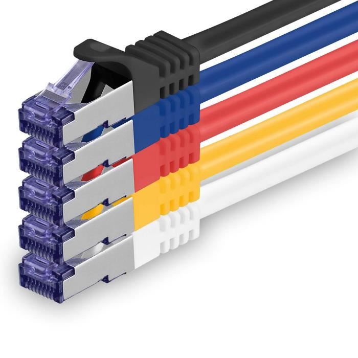 Cat.7 Câble réseau 5m 5 Couleurs 035 pièces Cat7 Câble Ethernet PoE LAN ...