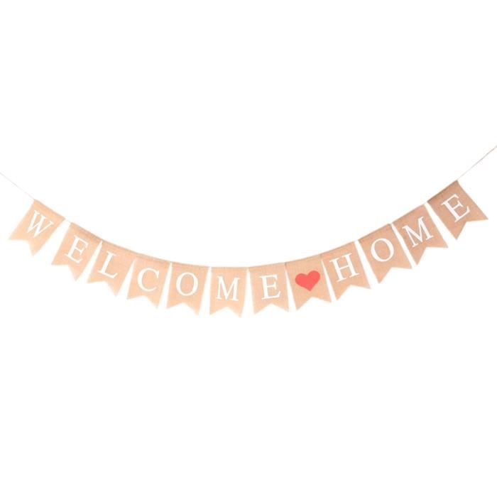 Bienvenue à la maison bannière toile de jute signe fanions de fête pour ...