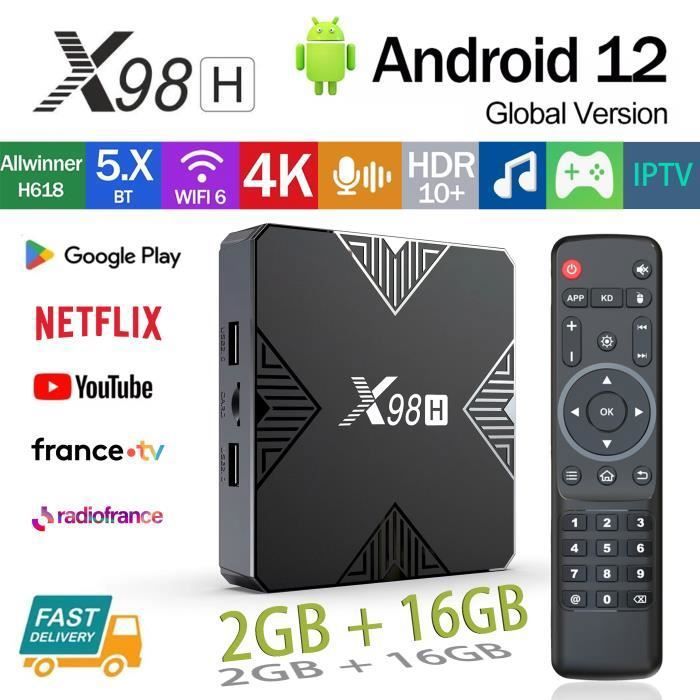 Android TV box Boitier iptv X98H Lecteur Multimédia de Diffusion en continu Android 13.0/Boîte ...