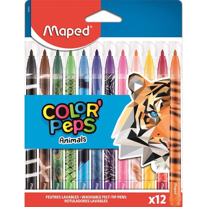 12 feutres de coloriage - Pointe moyenne - Assortiment - Color'Peps ...