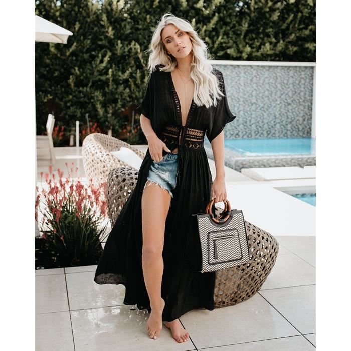 Robe,Robe de plage longue détails crochet, cover up, pour la plage, pour les costumes de bain ...