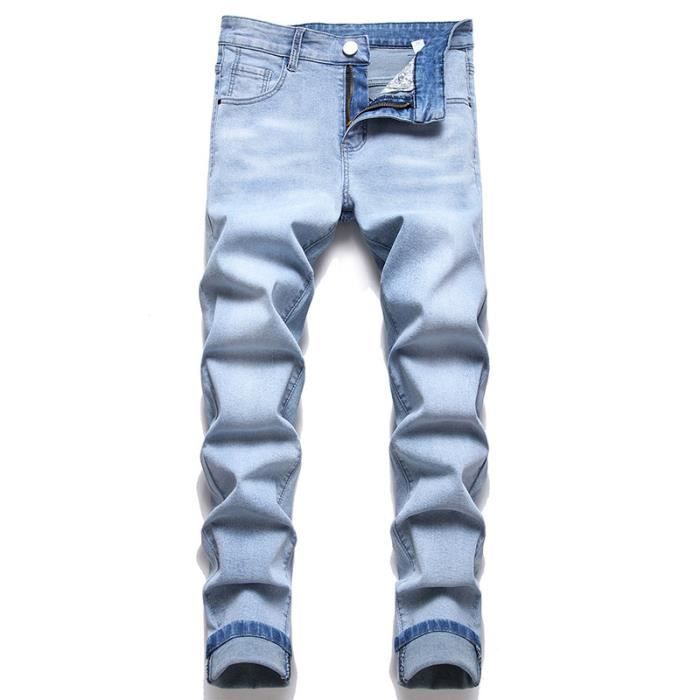 Jean Homme Casual 5 poches Coton Fashion Slim Fit Taille moyenne Délavé ...
